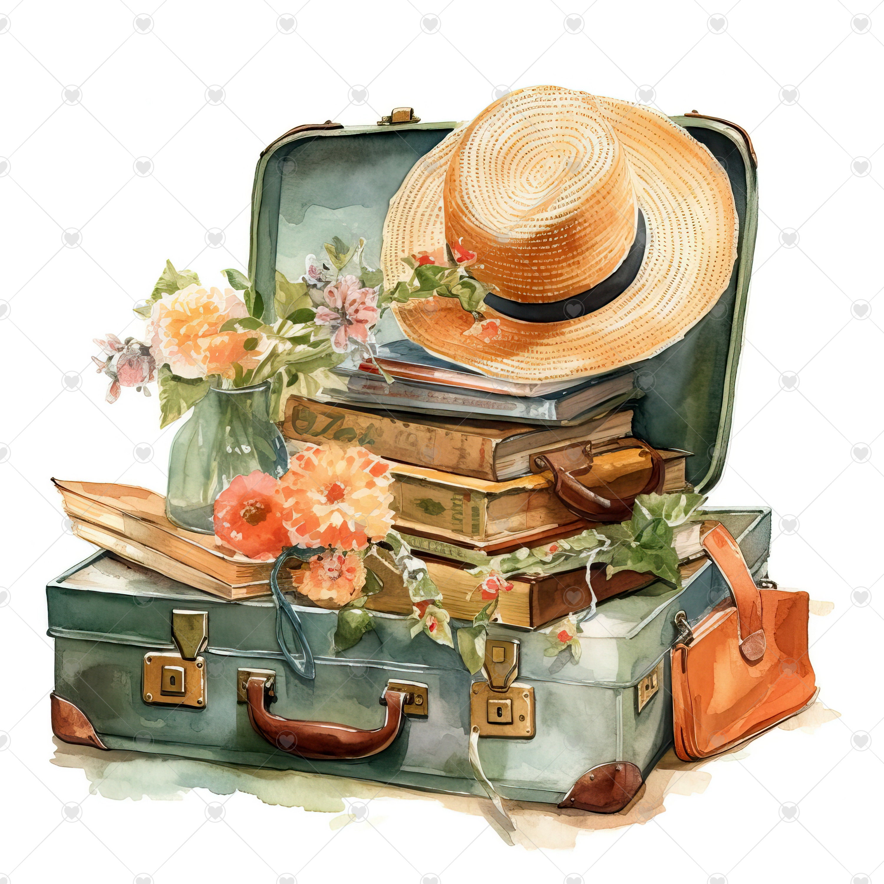 Vintage Travel Suitcases Clipart Bundle 10 High Quality - Etsy