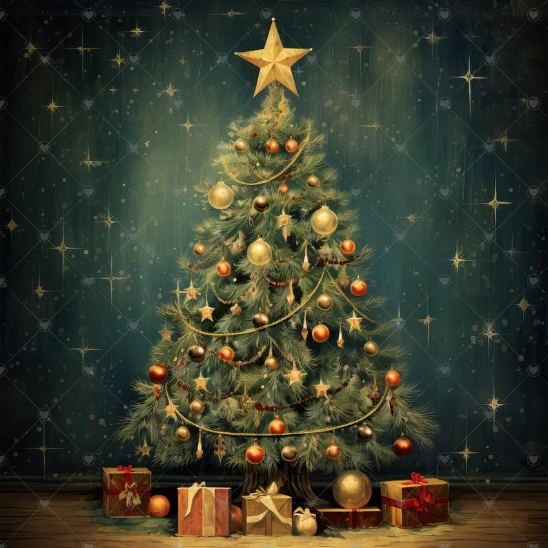 Vintage Christmas Tree Clipart Bundle 10 High Quality Jpgs - Etsy