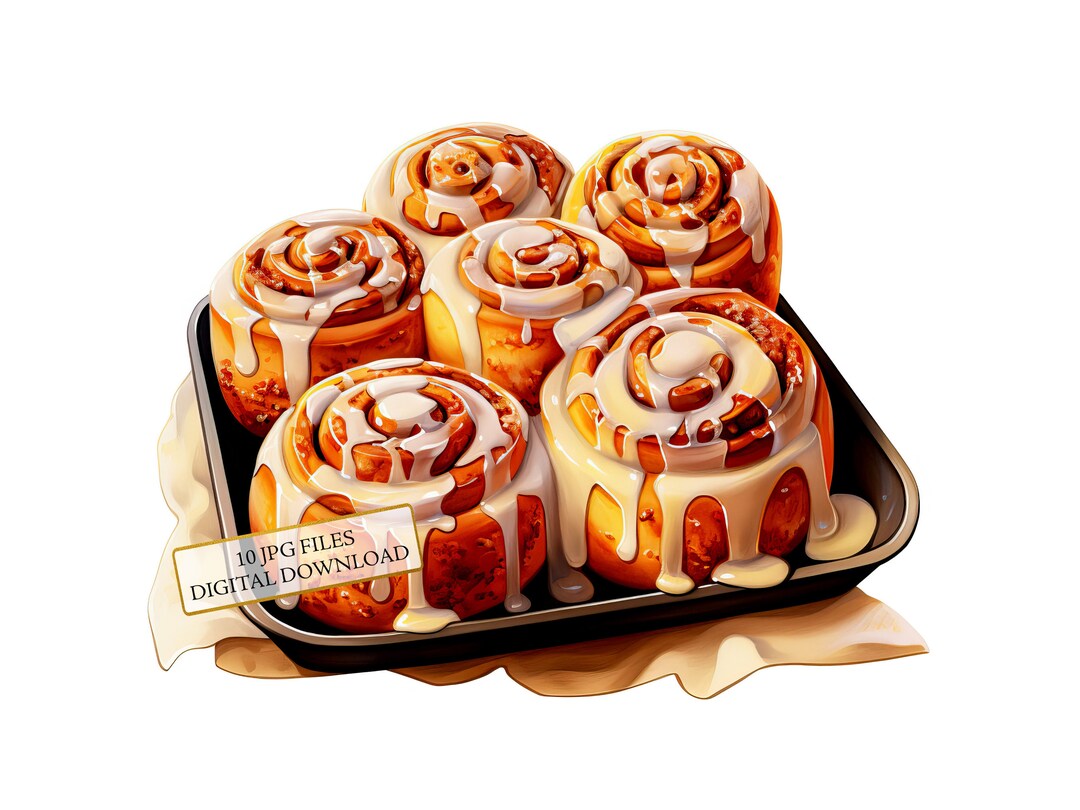 Freshly Baked Cinnamon Rolls in a Tray Clipart Bundle- 10 High Quality ...