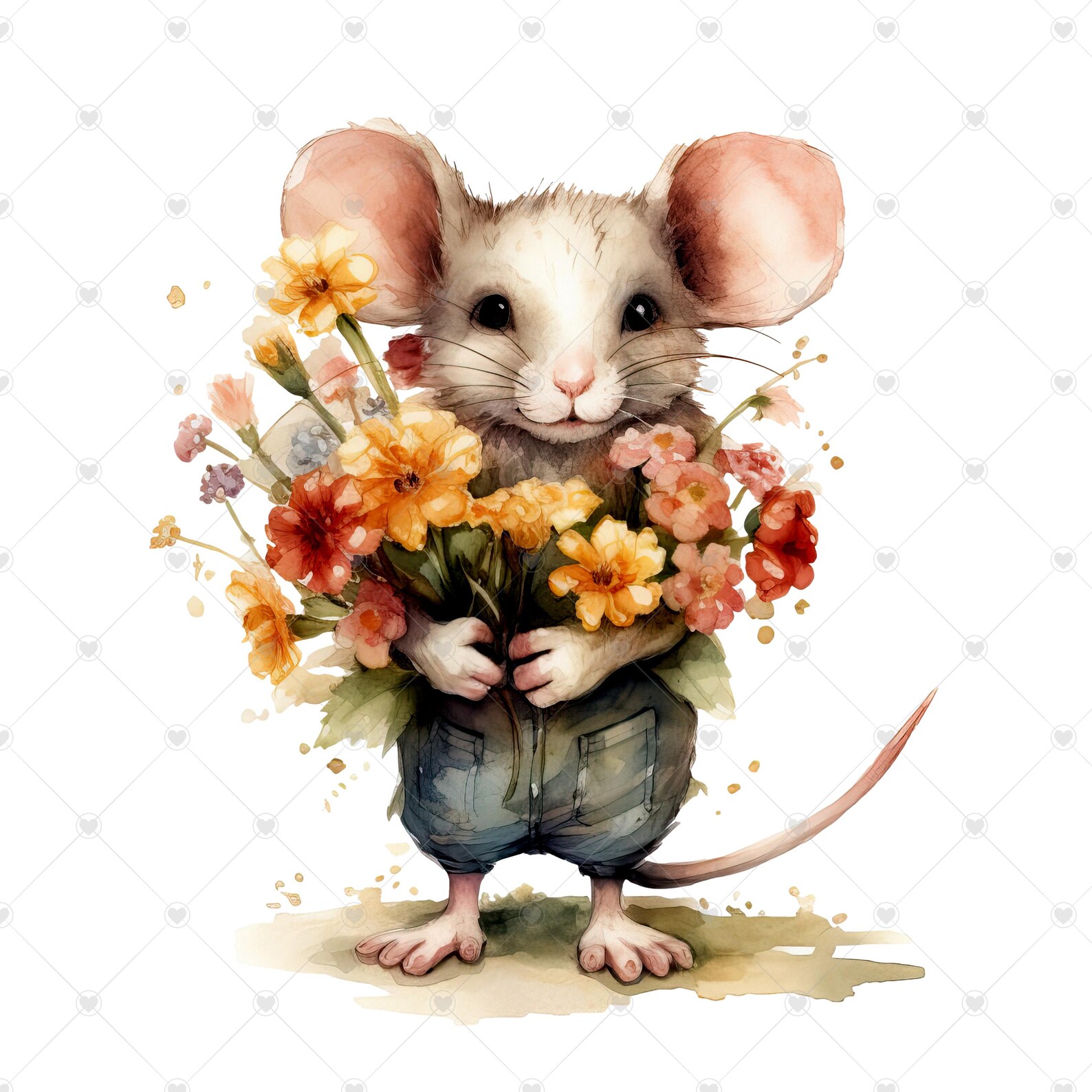 Mouse Child Holding Flower Bouquet PNG Clipart Bundle- Digital Download ...