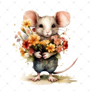 Mouse Child Holding Flower Bouquet PNG Clipart Bundle- Digital Download ...
