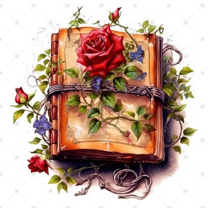 Spell Book With Roses Clipart Bundle- 10 High Quality Watercolor Jpgs ...