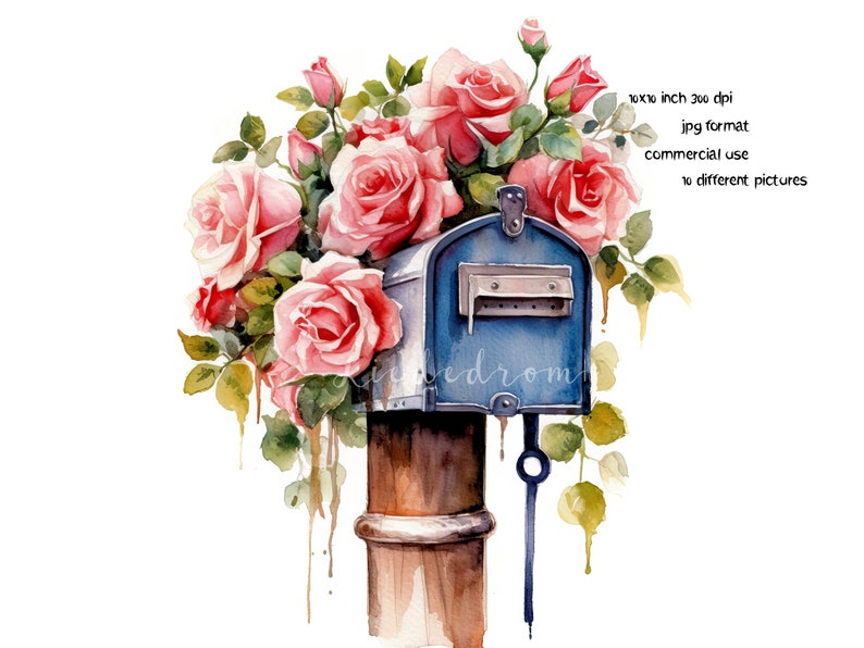 Mailbox With Pink Roses Clipart Bundle 10 High Quality - Etsy
