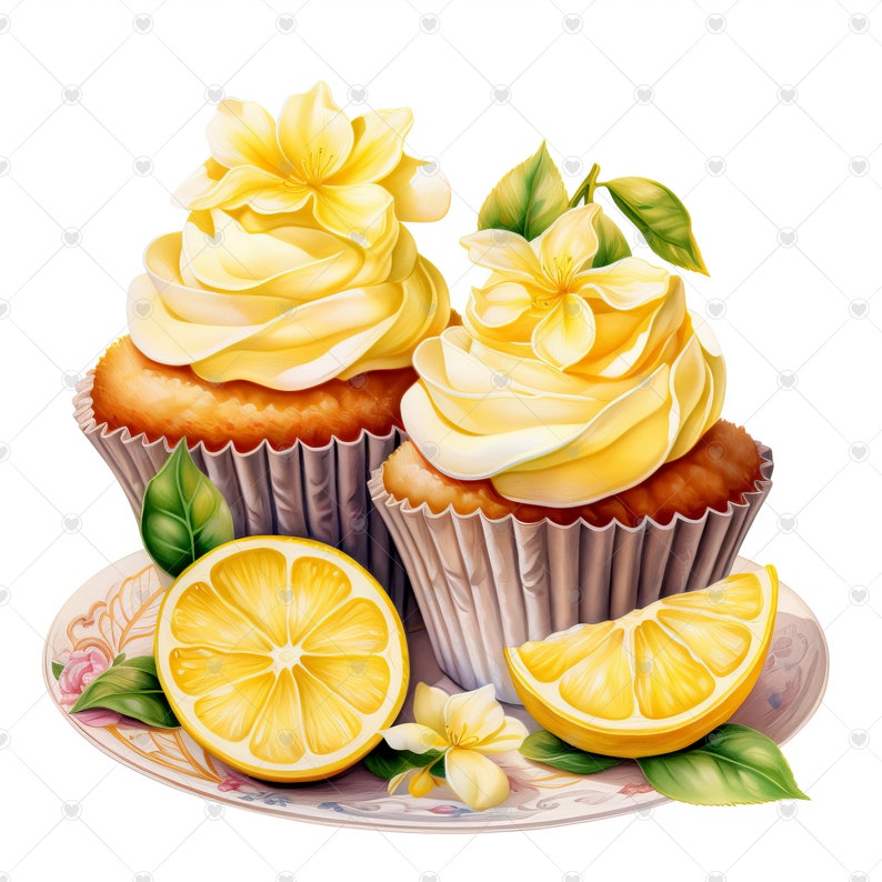 Lemon Cupcake Clipart Bundle 10 High Quality Watercolor Jpgs - Etsy
