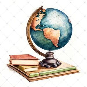Globe on Books Clipart Bundle- 10 High Quality Watercolor Jpgs- School ...