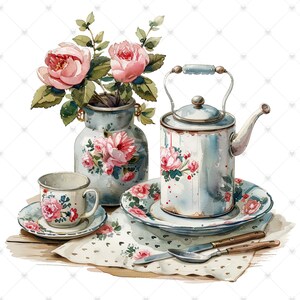 Floral Vintage Farmhouse Kitchen Cookware Clipart Bundle- 10 High ...