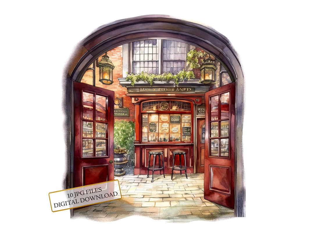 Old Irish Pub Entrance Clipart Bundle 10 High Quality Watercolor Jpgs ...