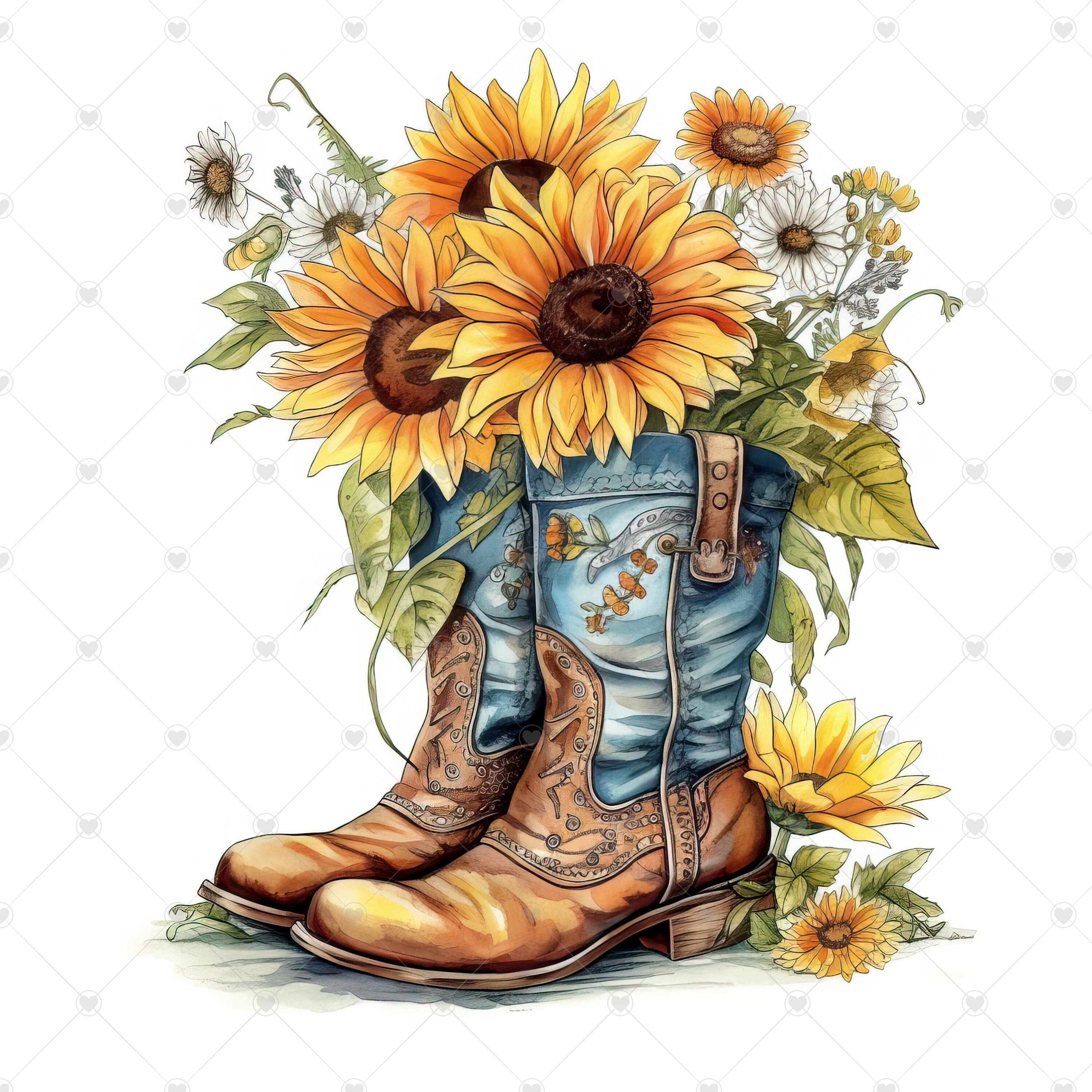 Cowboy Boots With Sunflowers Clipart Bundle 10 High Quality - Etsy