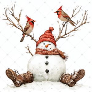 Snowman Wearing Hat and Boots With Red Cardinals Clipart Bundle- 10 ...