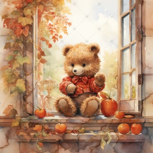 Teddy Bear by the Autumn Window Clipart Bundle- 10 High Quality ...