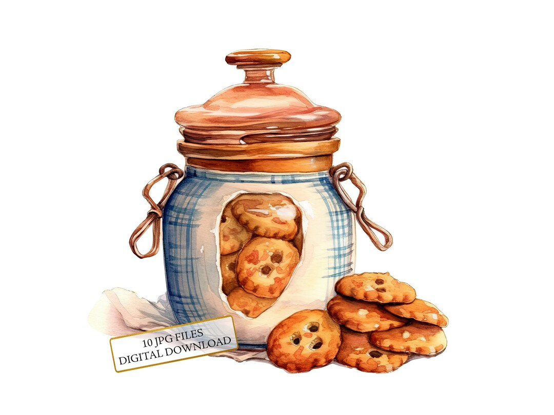 Grandma's Cookie Jar Clipart Bundle- 10 High Quality Watercolor Jpgs ...
