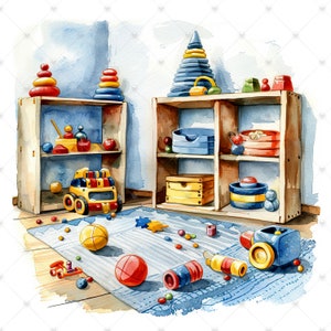 Nursery Playroom With Toys Clipart Bundle 10 High Quality Watercolor ...