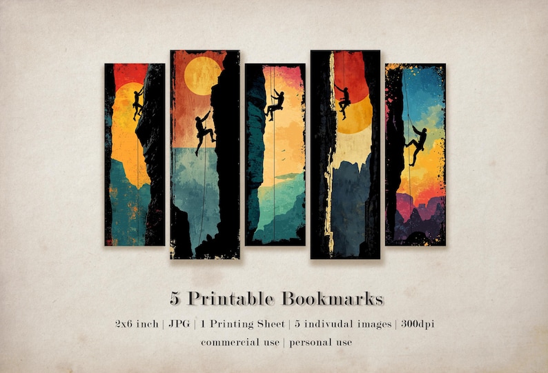 Rock Climber JPG Printable Bookmark Sheet Set- Digital Download - Etsy