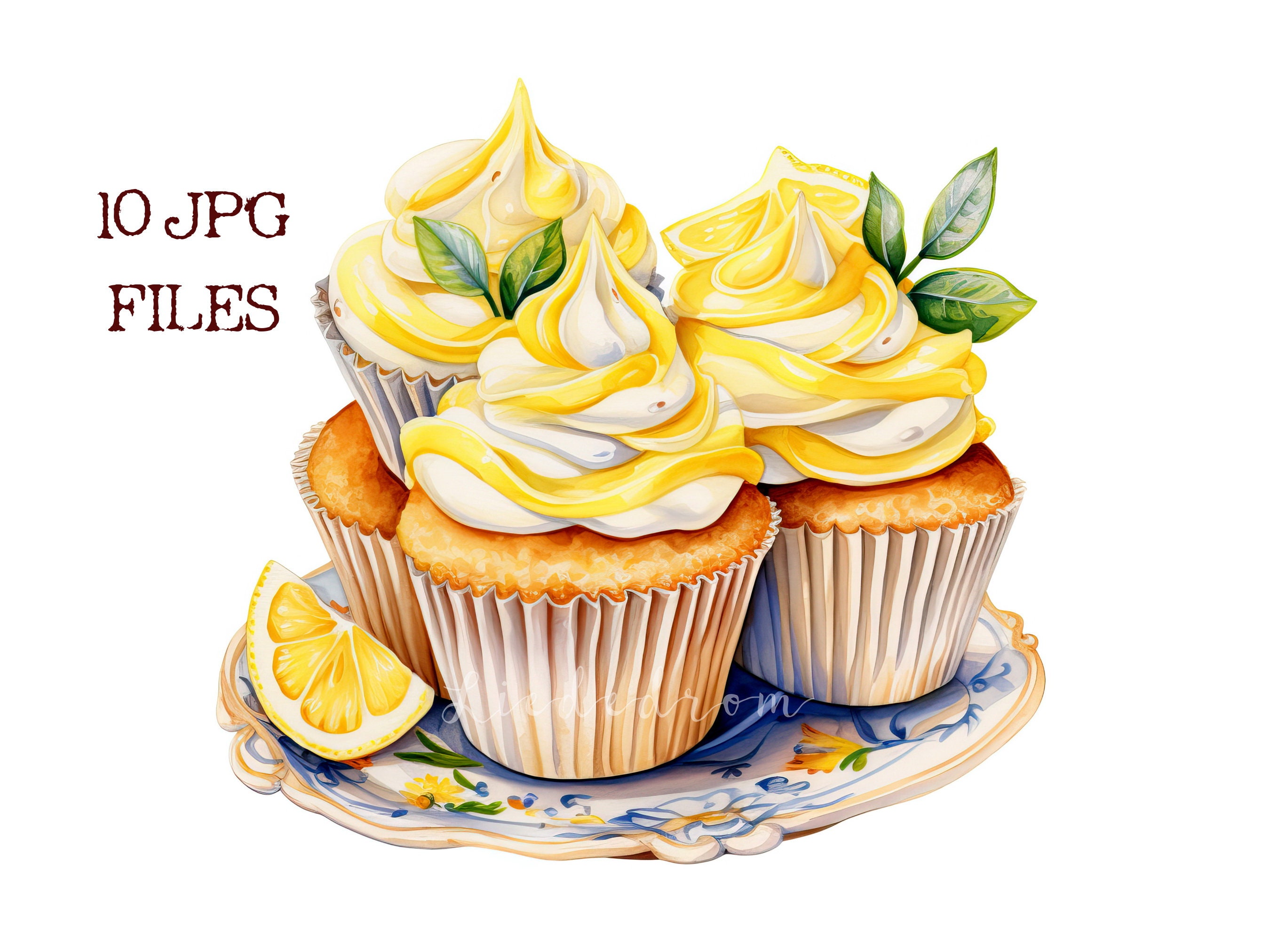Lemon Cupcake Clipart Bundle 10 High Quality Watercolor Jpgs - Etsy