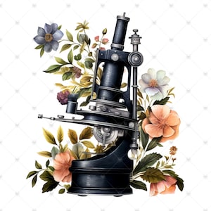 Vintage Microscope With Flowers Clipart Bundle- 10 High Quality ...