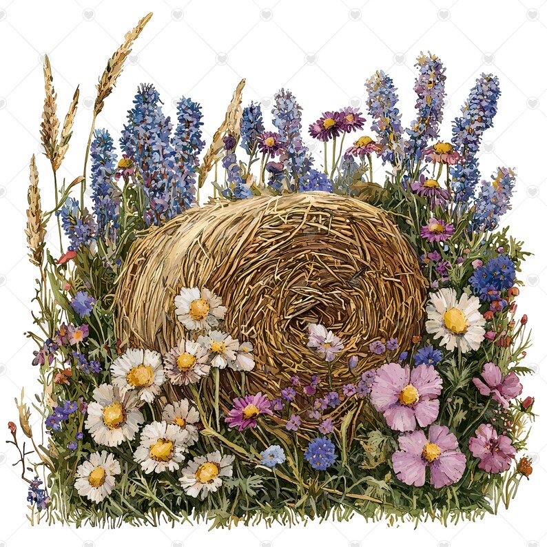 Bale of Hay With Spring Flowers PNG Clipart Bundle- Digital Download ...