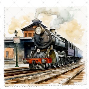 Vintage Train Station Postcard Clipart Bundle- 10 High Quality ...