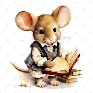 Little Mouse Student Reading a Book Clipart Bundle- 10 High Quality ...