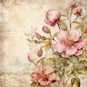 Shabby Chic Wild Roses Aged Paper Clipart Bundle- 10 High Quality ...