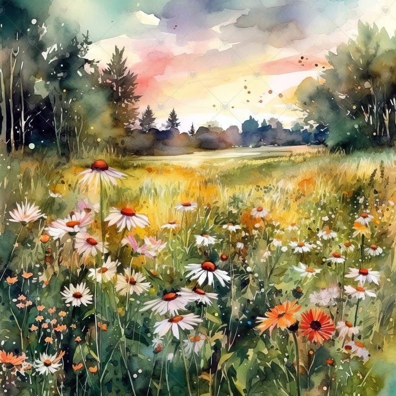 Wildflower Field Clipart Bundle 10 High Quality Watercolor - Etsy