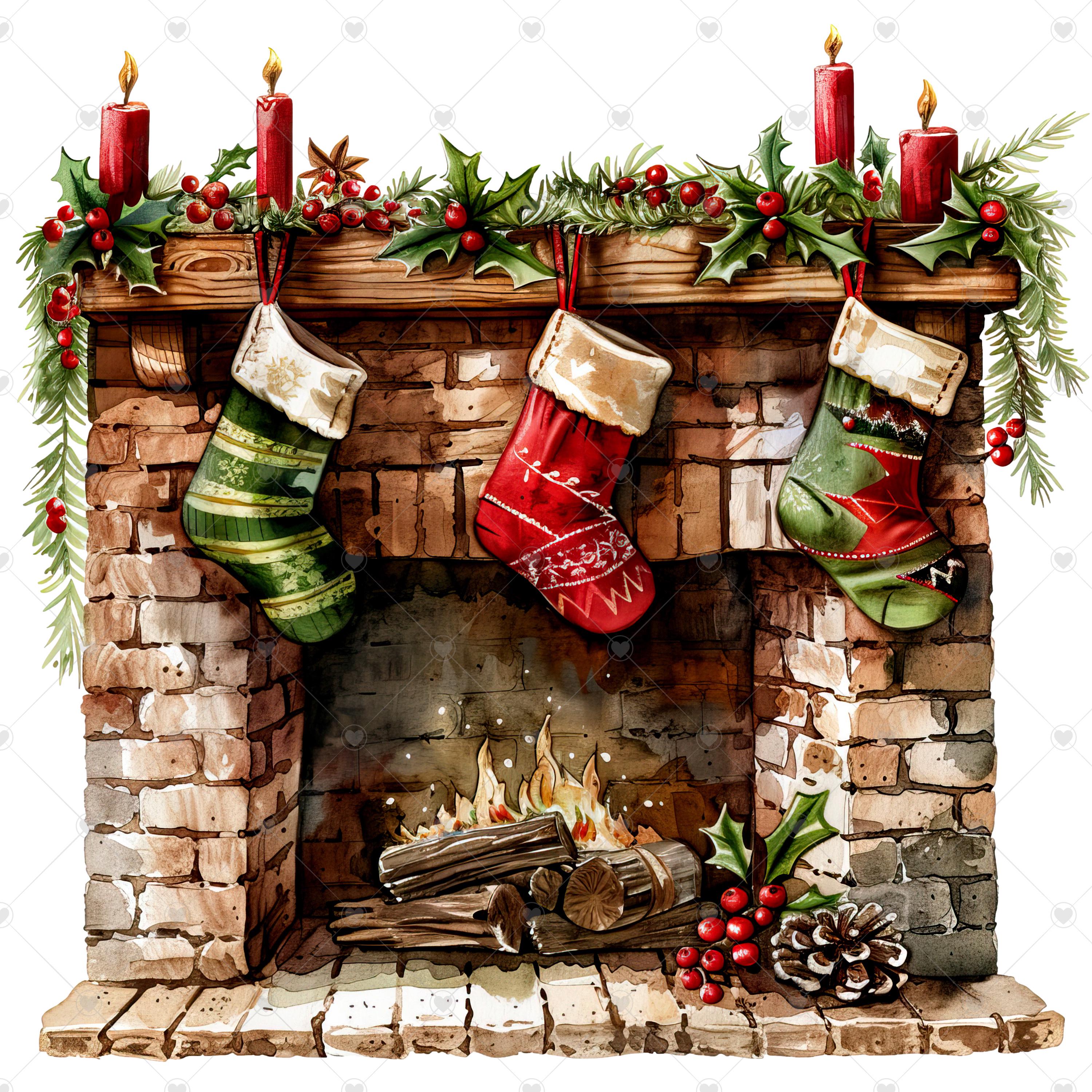 Christmas Stockings on a Fireplace PNG Clipart Bundle- Digital Download ...