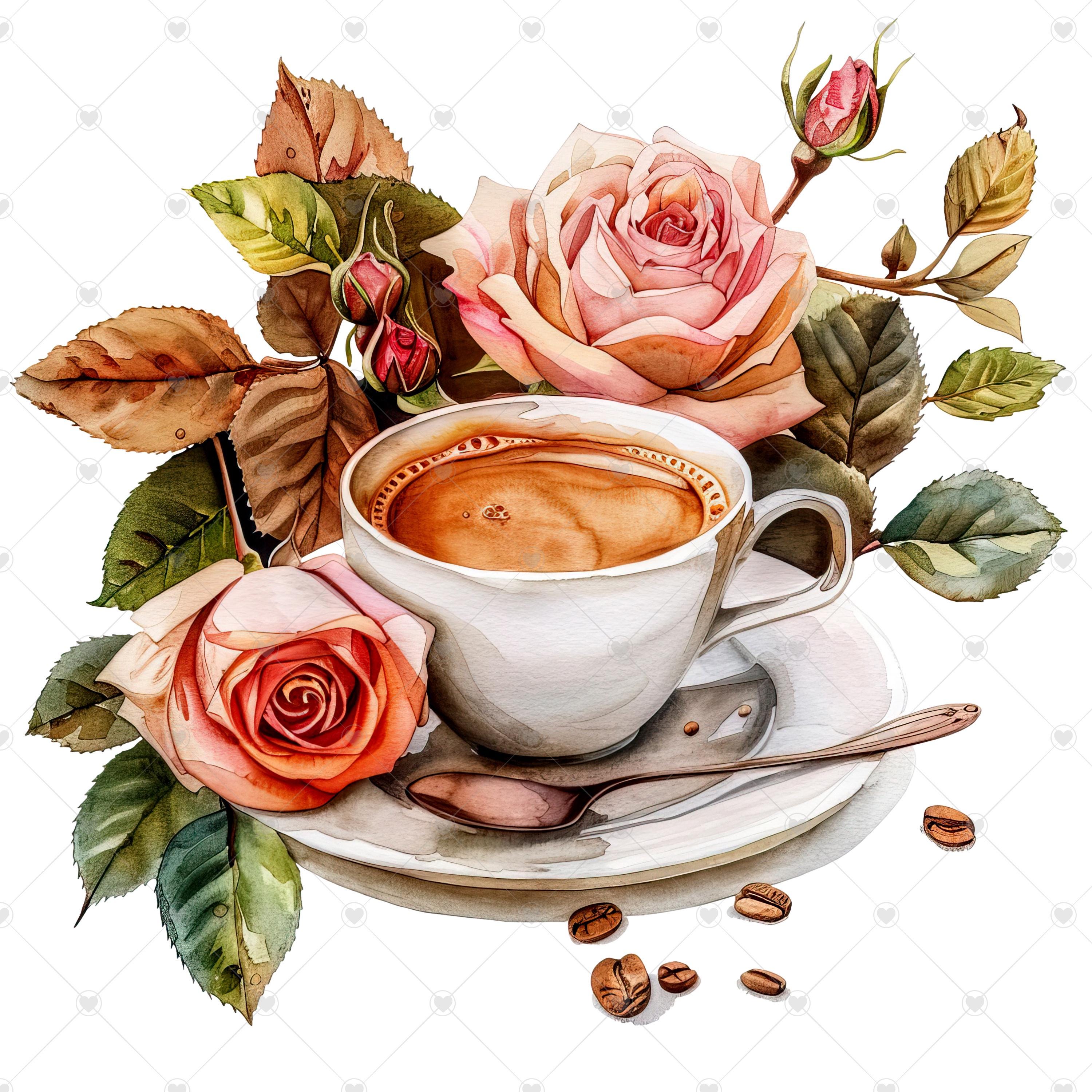 Vintage Cup of Coffee With Rose PNG Clipart Bundle- Digital Download - Etsy