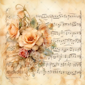 Vintage Music Sheet With Flowers Clipart Bundle- 10 High Quality ...