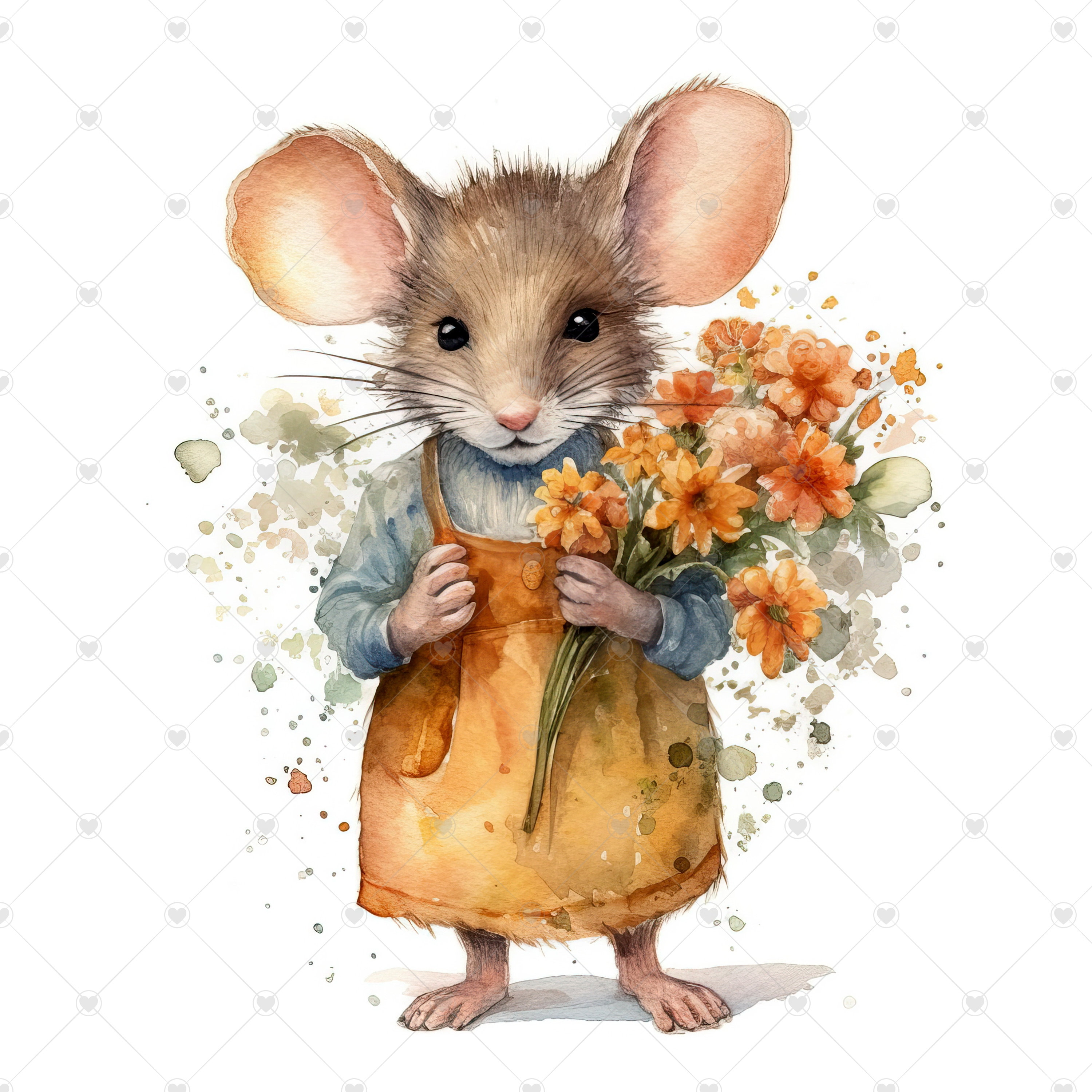 Mouse Child Holding Flower Bouquet Clipart Bundle 10 High - Etsy
