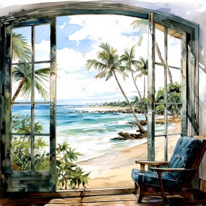 Beach View Window Clipart Bundle- 10 High Quality Watercolor Jpgs ...
