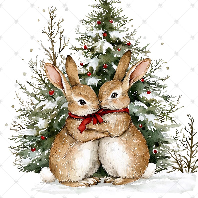 Bunnies Hugging by a Pine Tree PNG Clipart Bundle- Digital Download - Etsy