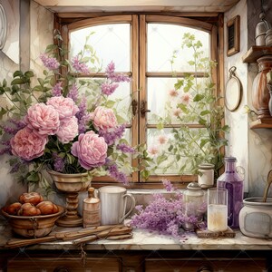 Quaint Kitchen With Purple Flowers Clipart Bundle- 10 High Quality ...