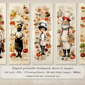 10 Chef's Recipe Printable Bookmarks for Recipe Book Bookmark Sheets ...