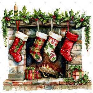 Christmas Stockings on a Fireplace PNG Clipart Bundle- Digital Download ...