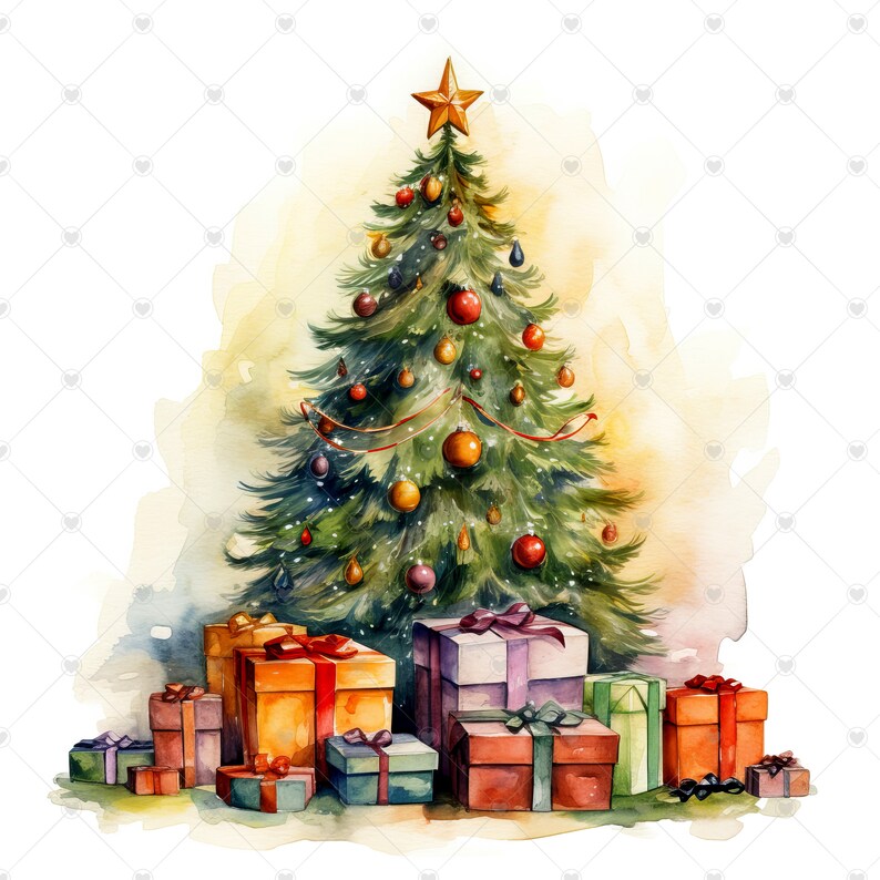 Christmas Tree With Presents Clipart Bundle 10 High Quality - Etsy