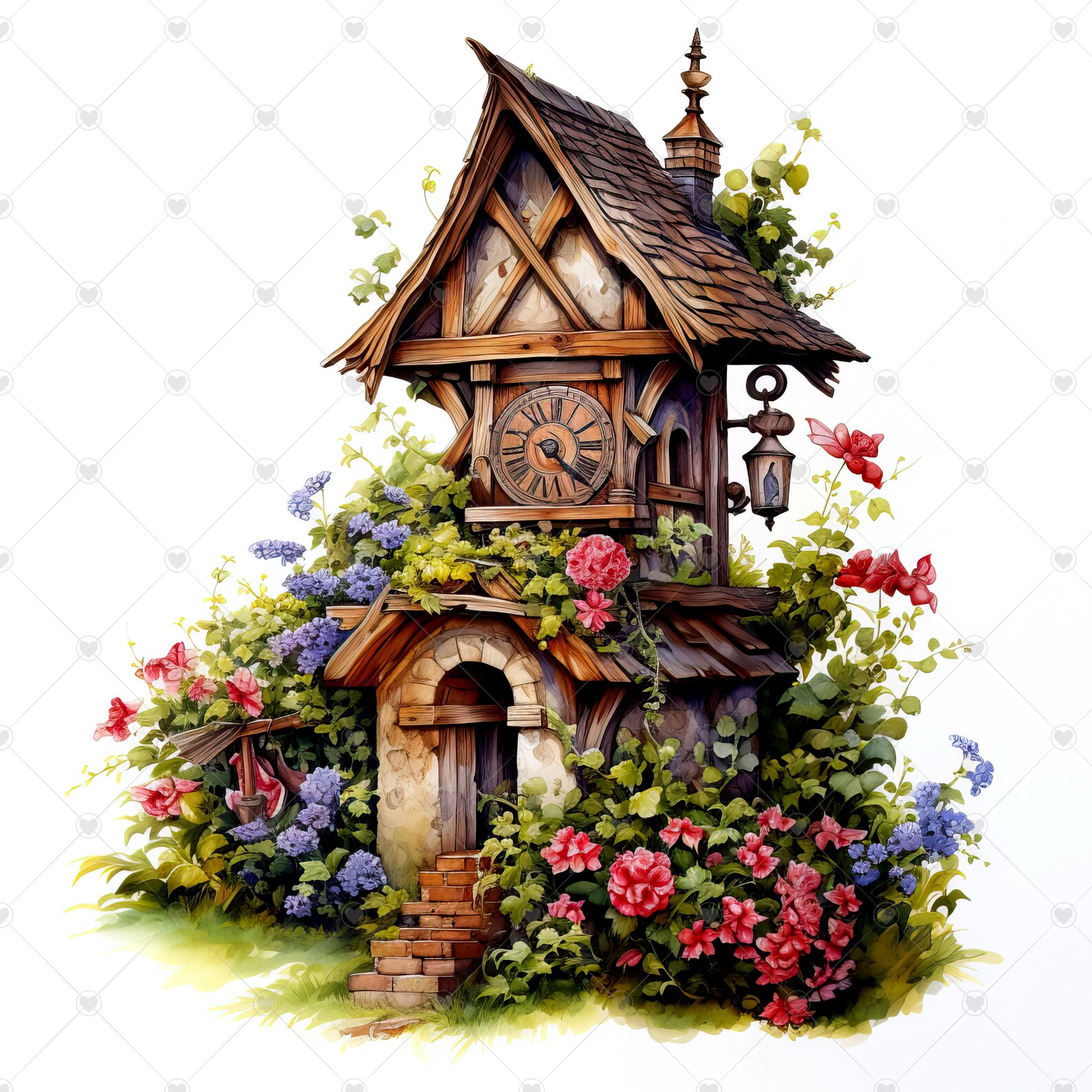 Overgrown Floral Cuckoo Clock Clipart Bundle 10 High Quality - Etsy