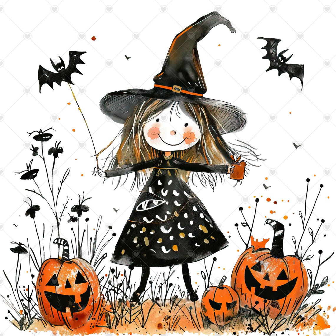 Little Halloween Witch PNG Clipart Bundle- Digital Download - Etsy