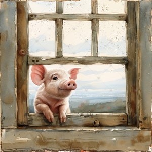 Adorable Little Pig Peeking Through the Window JPG Clipart Bundle ...