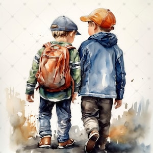 Little Boy Best Friends Clipart Bundle- 10 High Quality Watercolor Jpgs ...