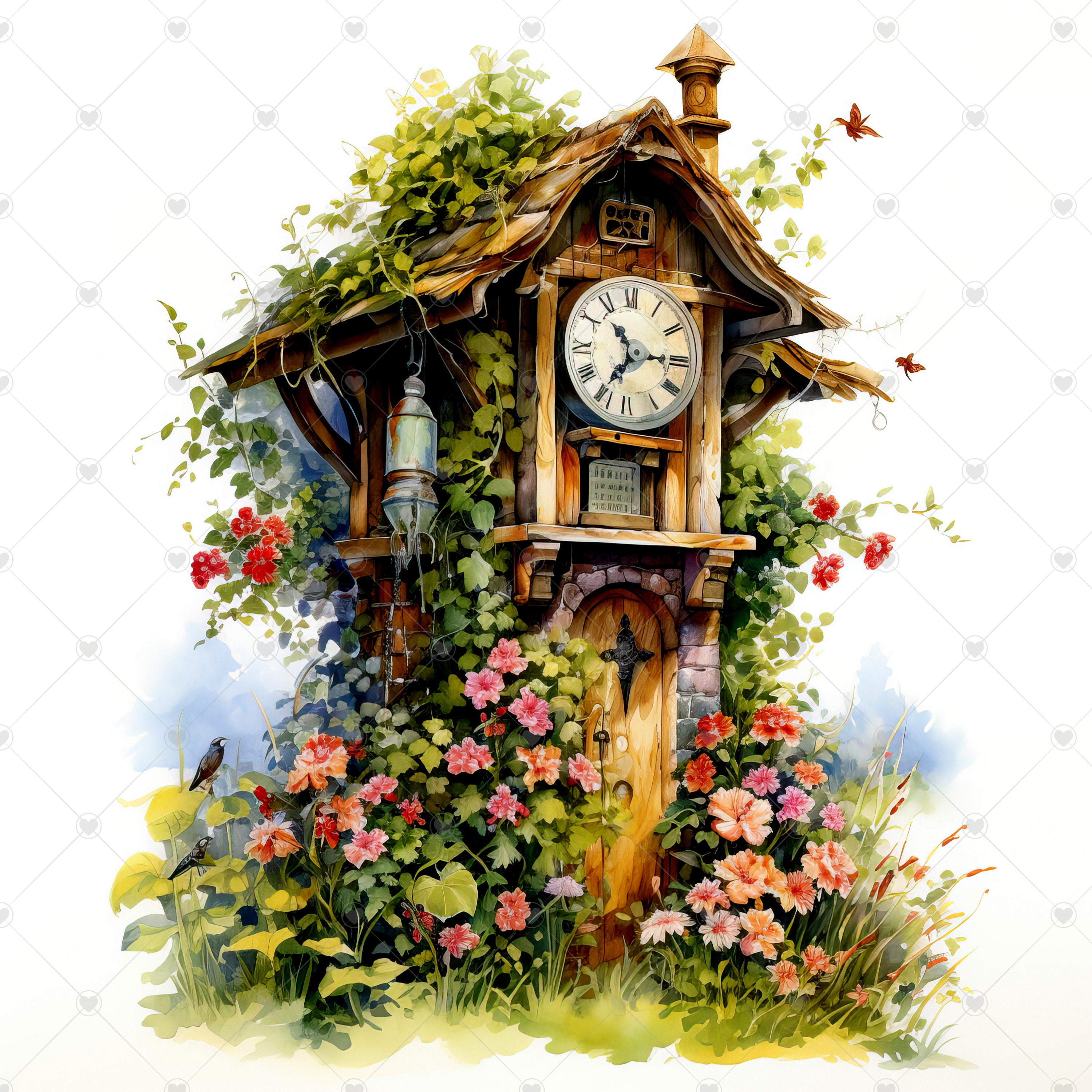 Overgrown Floral Cuckoo Clock Clipart Bundle 10 High Quality - Etsy