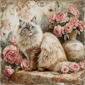 Shabby Chic Cat With Pink Roses Clipart Bundle- 10 High Quality ...