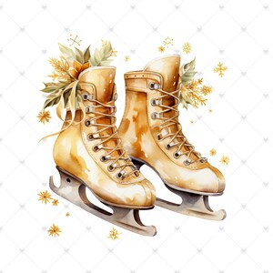 White Gold Ice Skates Clipart Bundle- 10 High Quality Watercolor Jpgs ...