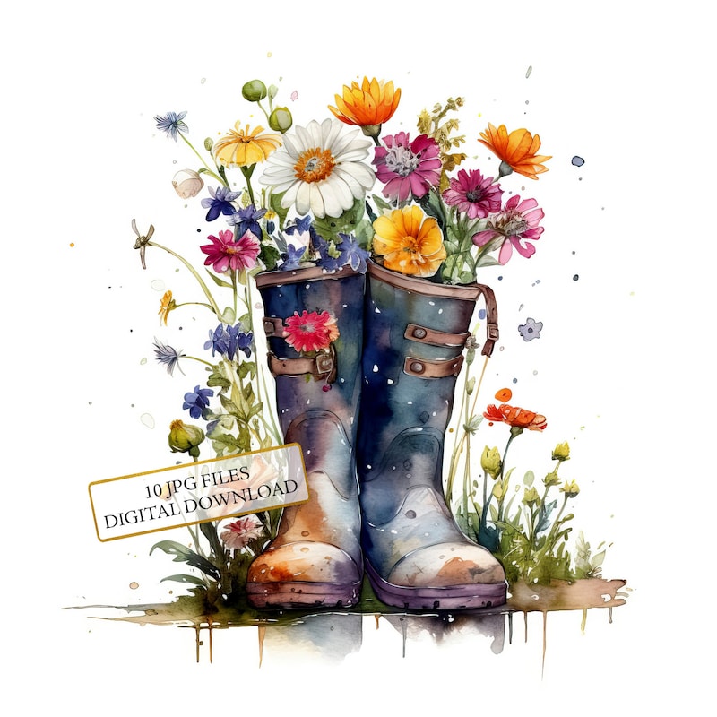 Rain Boot Flowers Art - Etsy
