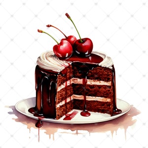 Chocolate Cherry Cake Clipart Bundle 10 High Quality Watercolor Jpgs ...