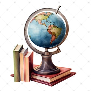 Globe on Books Clipart Bundle- 10 High Quality Watercolor Jpgs- School ...