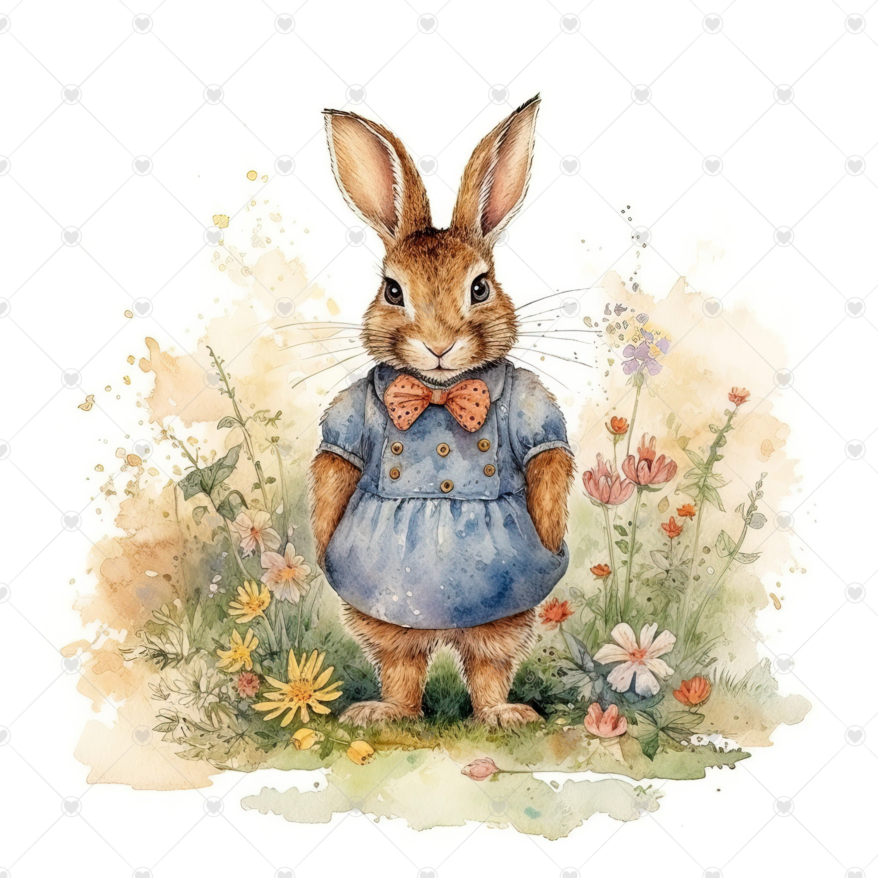 Bunny Child Among Flowers Clipart Bundle 10 High Quality - Etsy