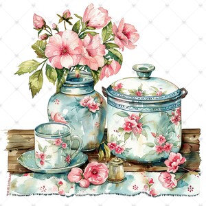 Floral Vintage Farmhouse Kitchen Cookware Clipart Bundle- 10 High ...