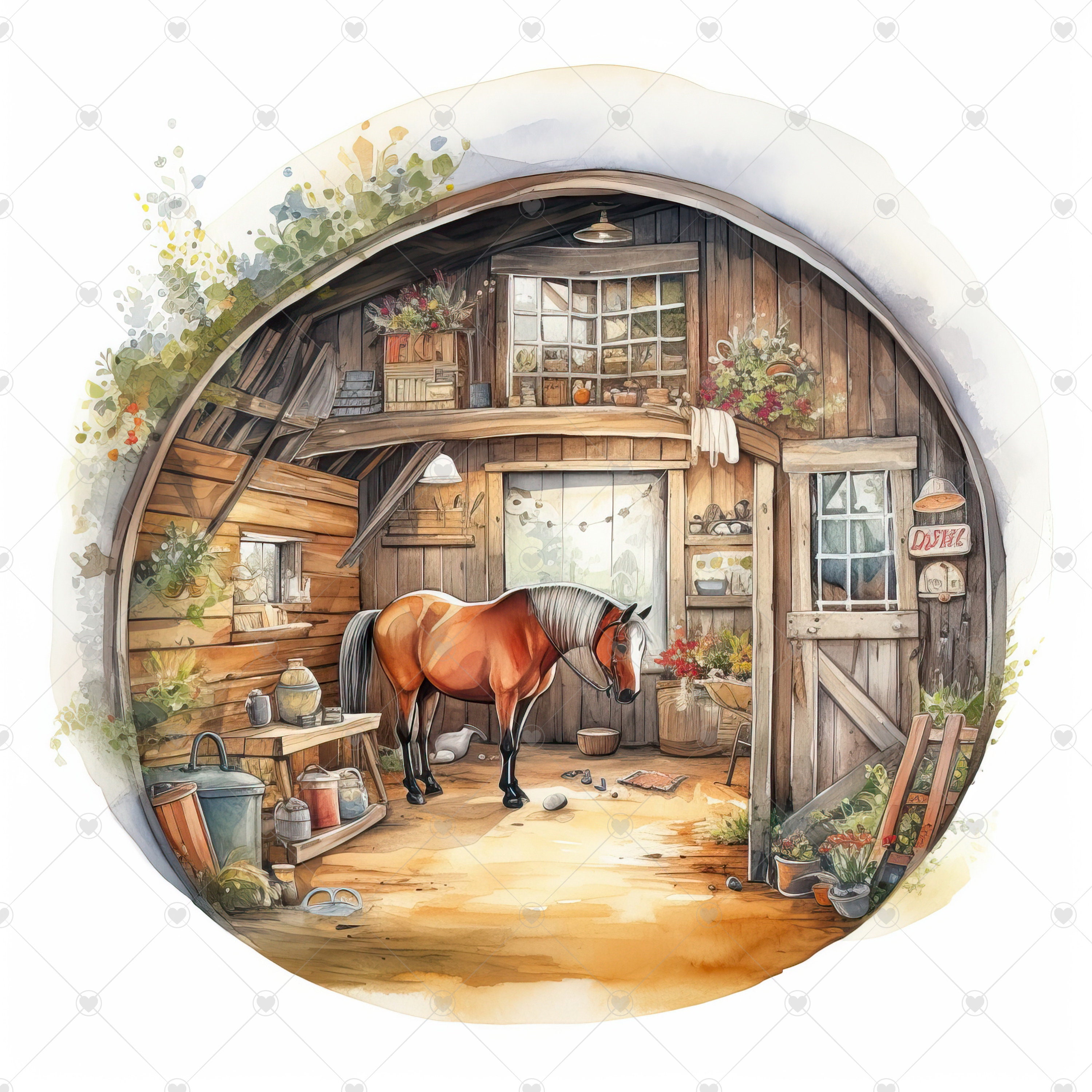 Horse in a Stable Clipart Bundle 10 High Quality Watercolor - Etsy