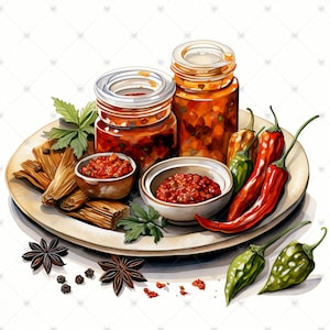 Chutney Indian Food Clipart Bundle- 10 High Quality Watercolor Jpgs ...
