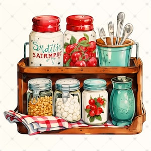 Retro Spice Rack Clipart Bundle- 10 High Quality Watercolor Jpgs ...