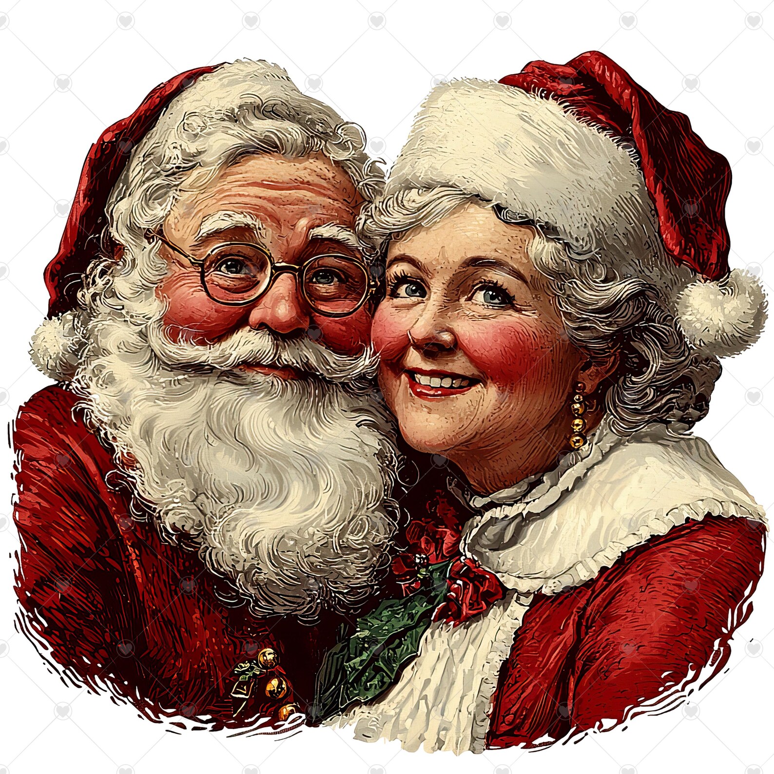 Santa Claus and Mrs Claus Hugging Lovingly PNG Clipart Bundle- Digital ...